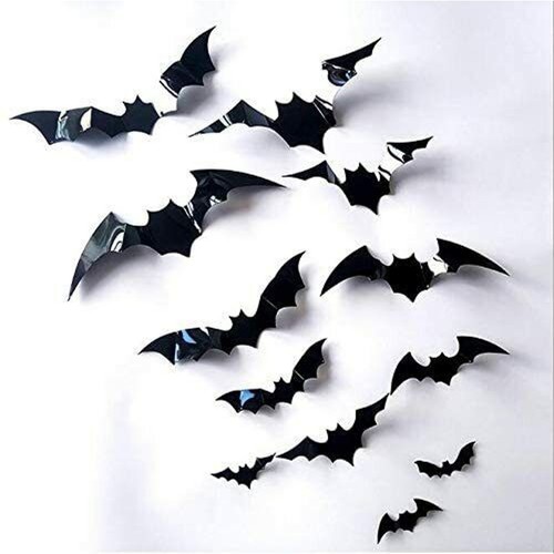 72 Pcs Halloween 3D Big Bats Stickers Scary Decals Wall Window Door ...