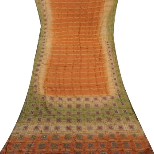Vintage Rust Sarees 100% Pure Silk Hand Embroidered Sari 6YD Decor ...