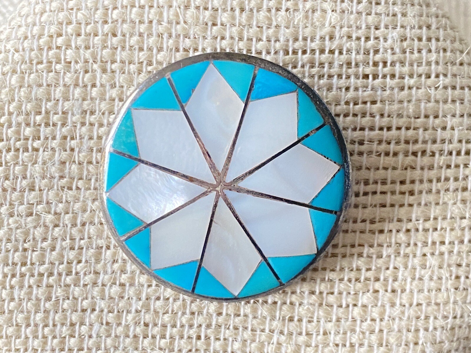 Vtg Zuni Indian Sterling Silver Flower Inlay Pin Pend… - Gem