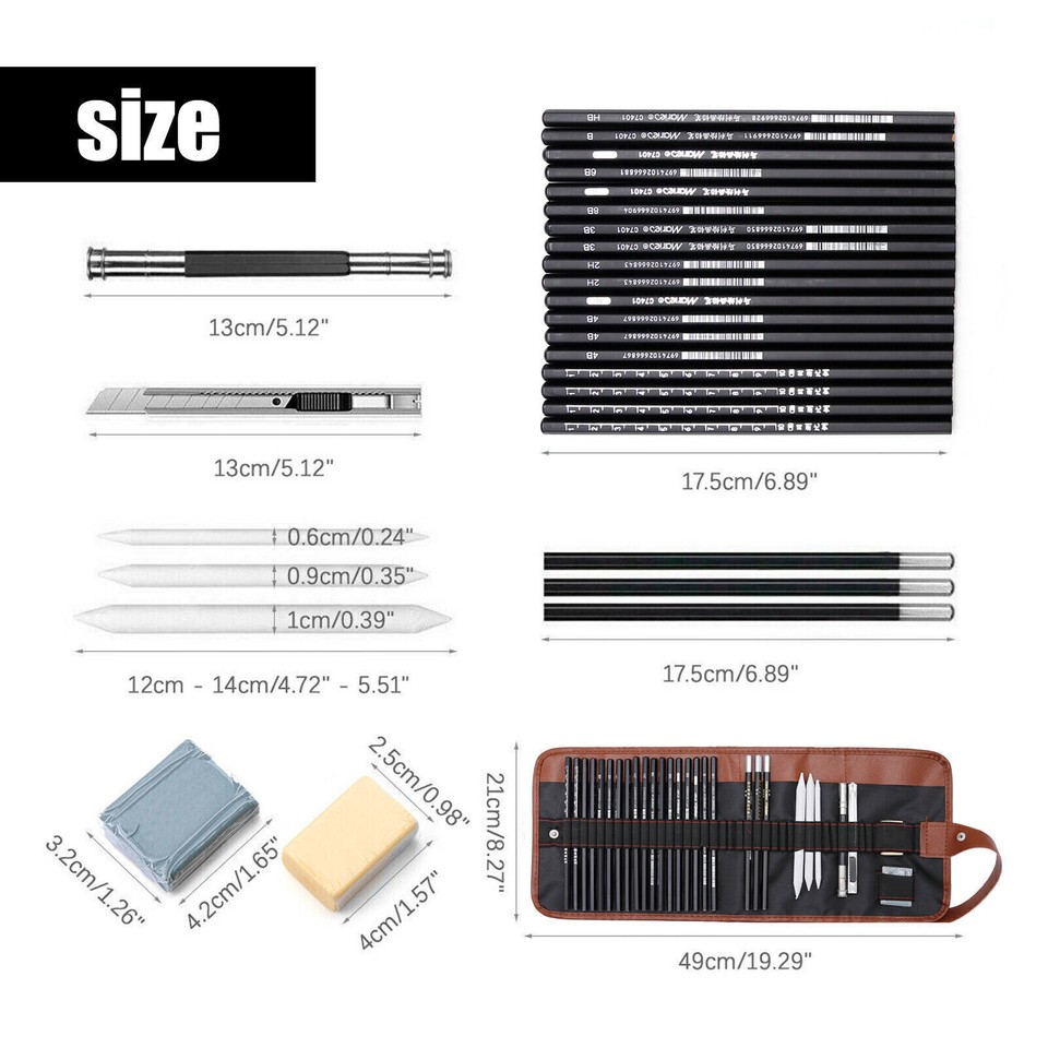 29 Pcs Professional Drawing Artist Tool Set Pencil and Sketch Charcoal ...