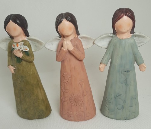 Faceless Angels Figures With White Wings Blue, Pink & Green Resin 5 ...
