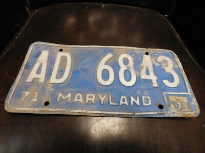 Maryland License Plate MD Tag # AD 6843 1971 1975 | eBay