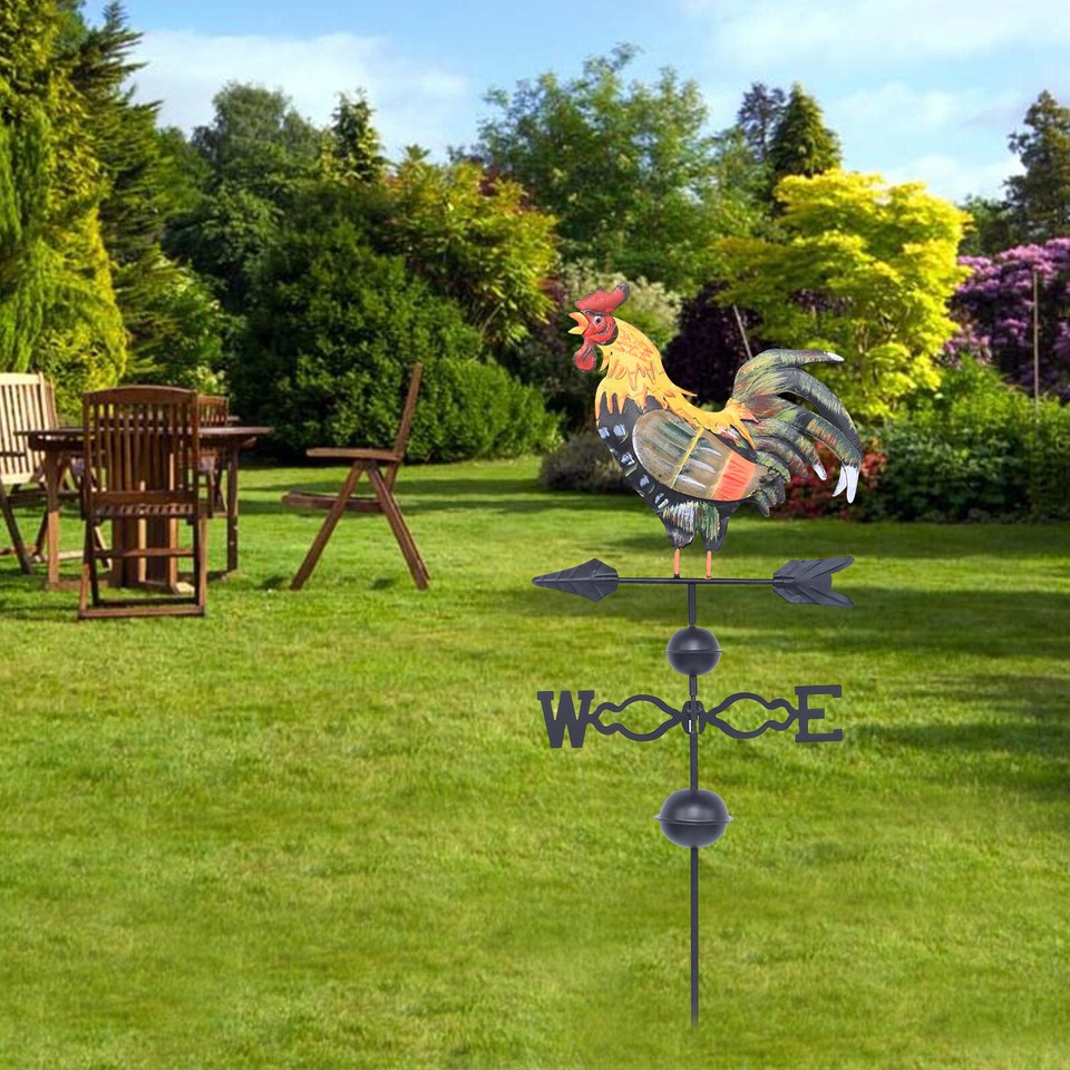 NEW IRON ROOSTER COCKEREL WEATHER VANE WEATHERVANE GARDEN OUTDOOR WIND ...