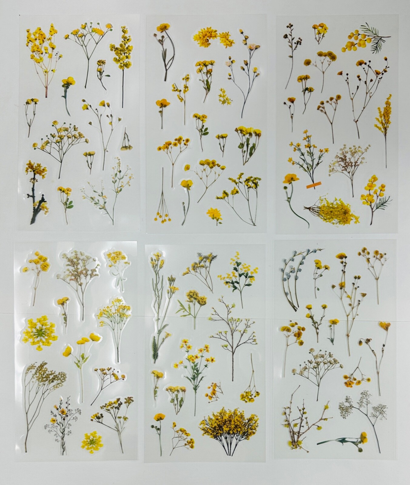 6 Sheets Faux Yellow Pressed Flower Stickers Papercraft Planner Supply ...