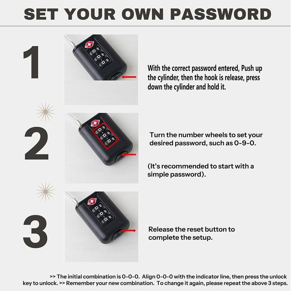 Wire Rope 3 Digit Combination Lock Anti-theft Cabinet Lock for Travel ...