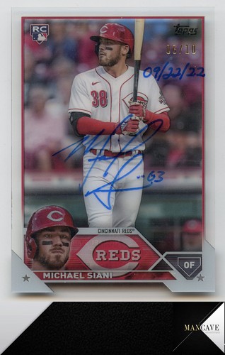 2023 Topps #654 Michael Siani Auto Signed IP Rookie Clear Cincinnati ...