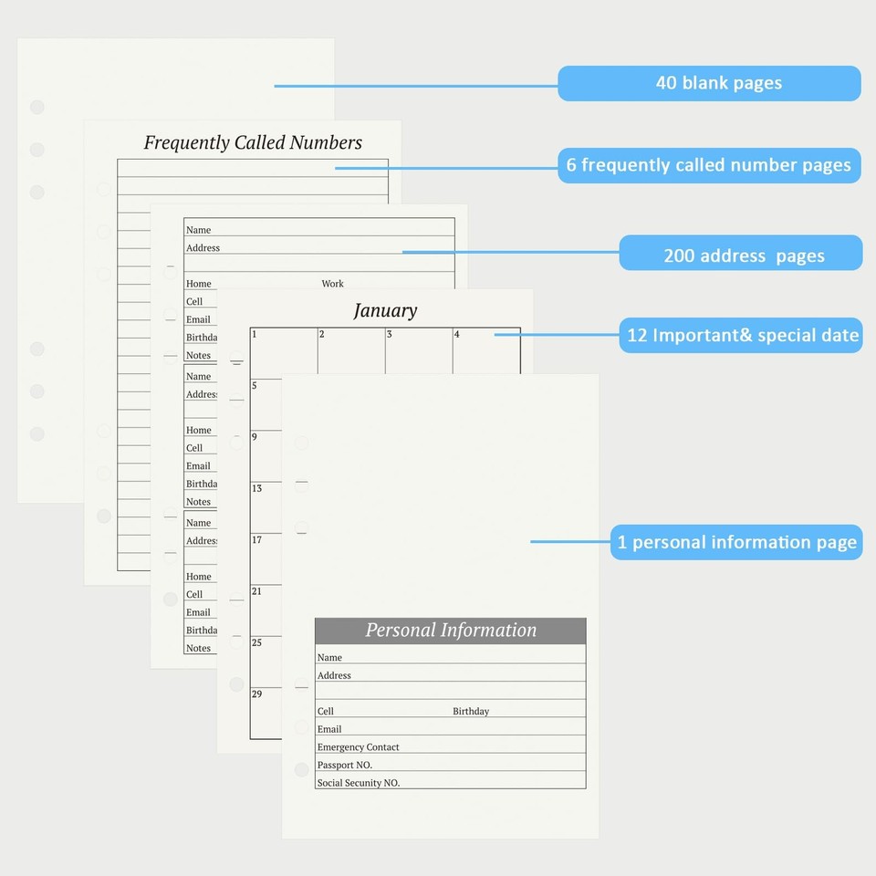 Address Book Refill Pages with Alphabetical Tabs, Large Print 600 ...