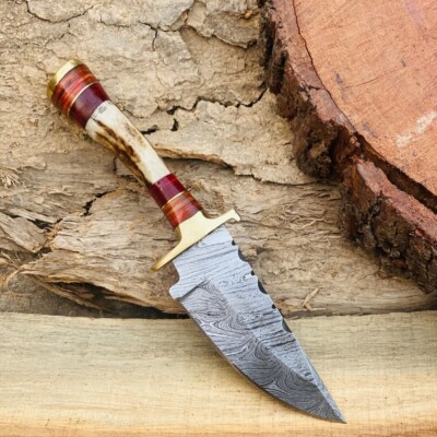 Custom handmade damascus steel hunting knife with sheath, Miniature ...