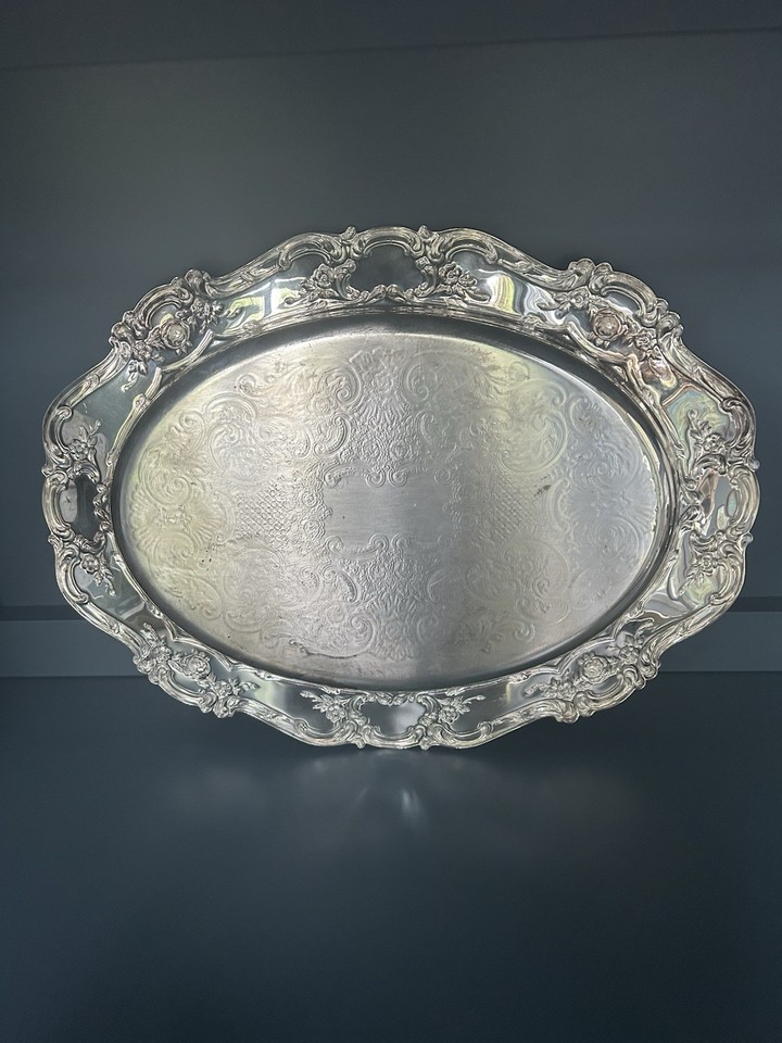 Towle Silver Plated 17”x 12.5” Serving Tray Platter Vintage Embossed ...