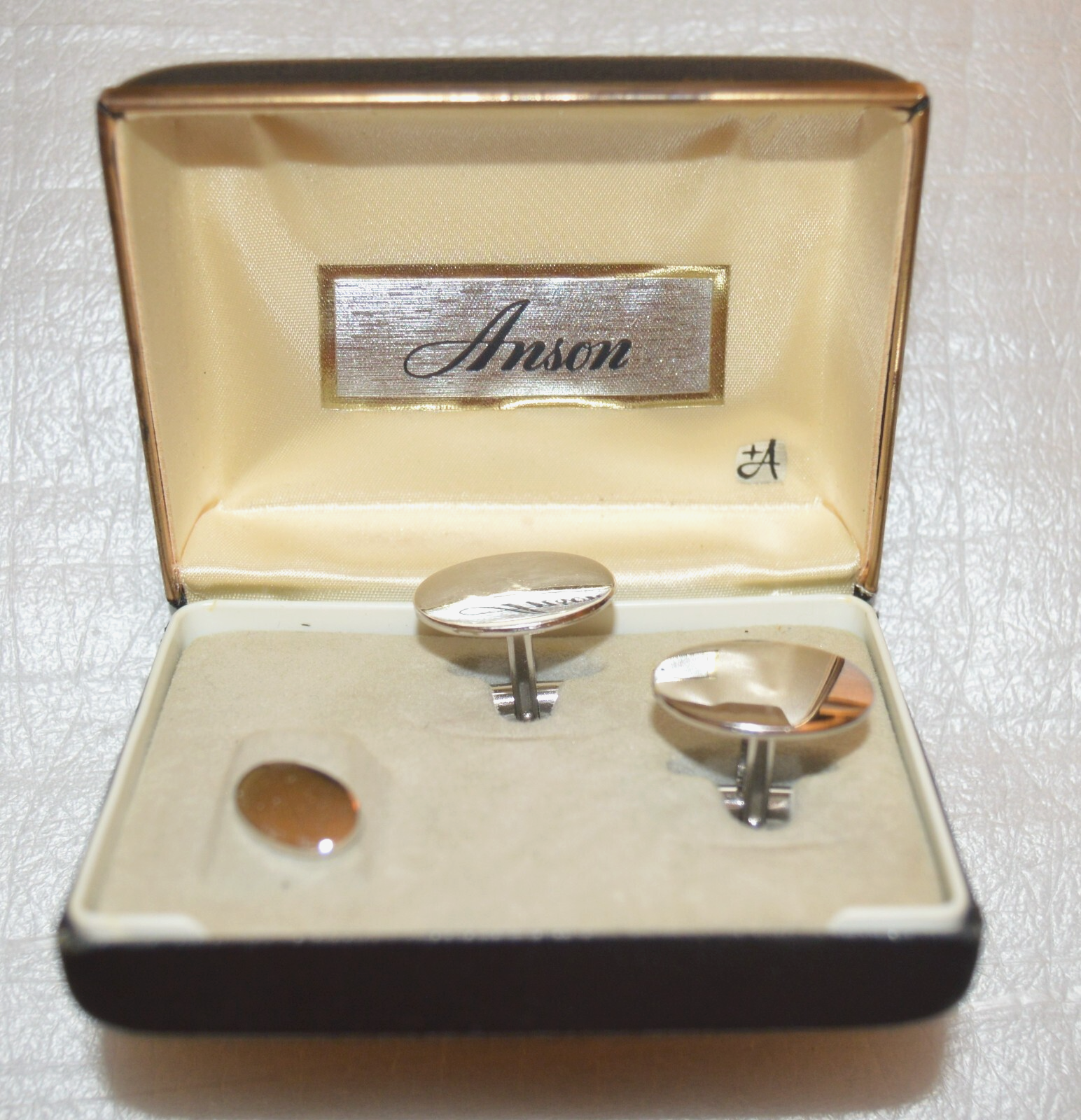 Anson Cufflinks Tie Tack Silver Tone Original Box Men's Ware | eBay