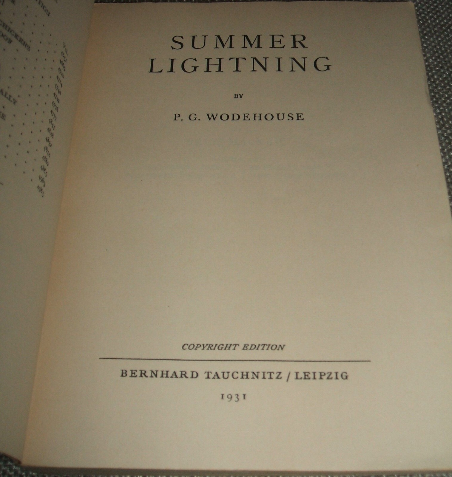 Summer Lightning P. G. Wodehouse 1931 1st Tauchnitz Edition Vol. 4995 ...
