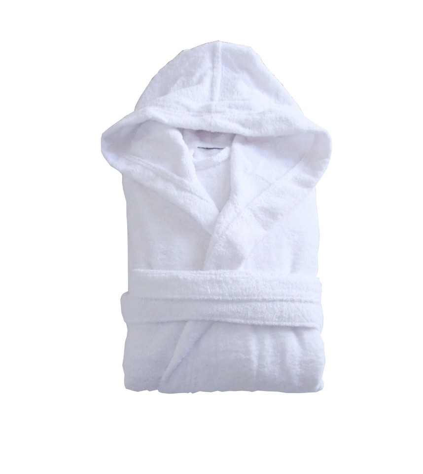 Terry Towelling Hooded Bath robe Dressing Gown Turkish Cotton with Hood ...
