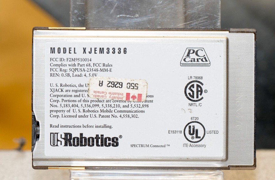 Vintage 3COM US Robotics Ethernet 10BaseT XJack XJEM3336 PCMCIA PC Card ...