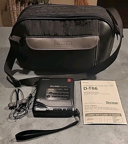 SONY DISCMAN D-T66 CD PLAYER w/ Headphones, Travel Case & Manual, Works ...