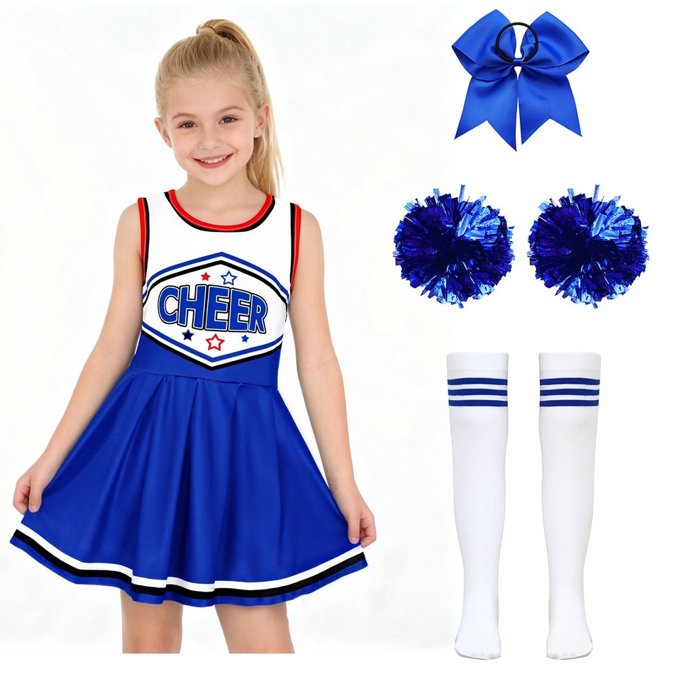 Girls Cheer Leader Dance Costume Set Outfit Cheerleading Dress Up ...