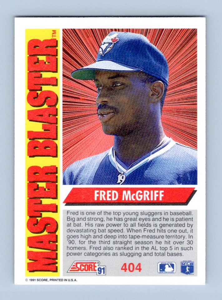 1991 Score #404 Fred McGriff Master Blaster | eBay