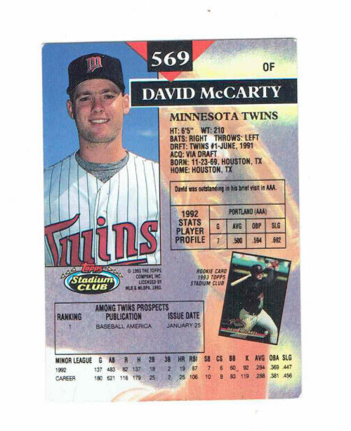 David McCarty Minnesota Twins OF #569 Topps Stadium Club 1993 #Baseball ...