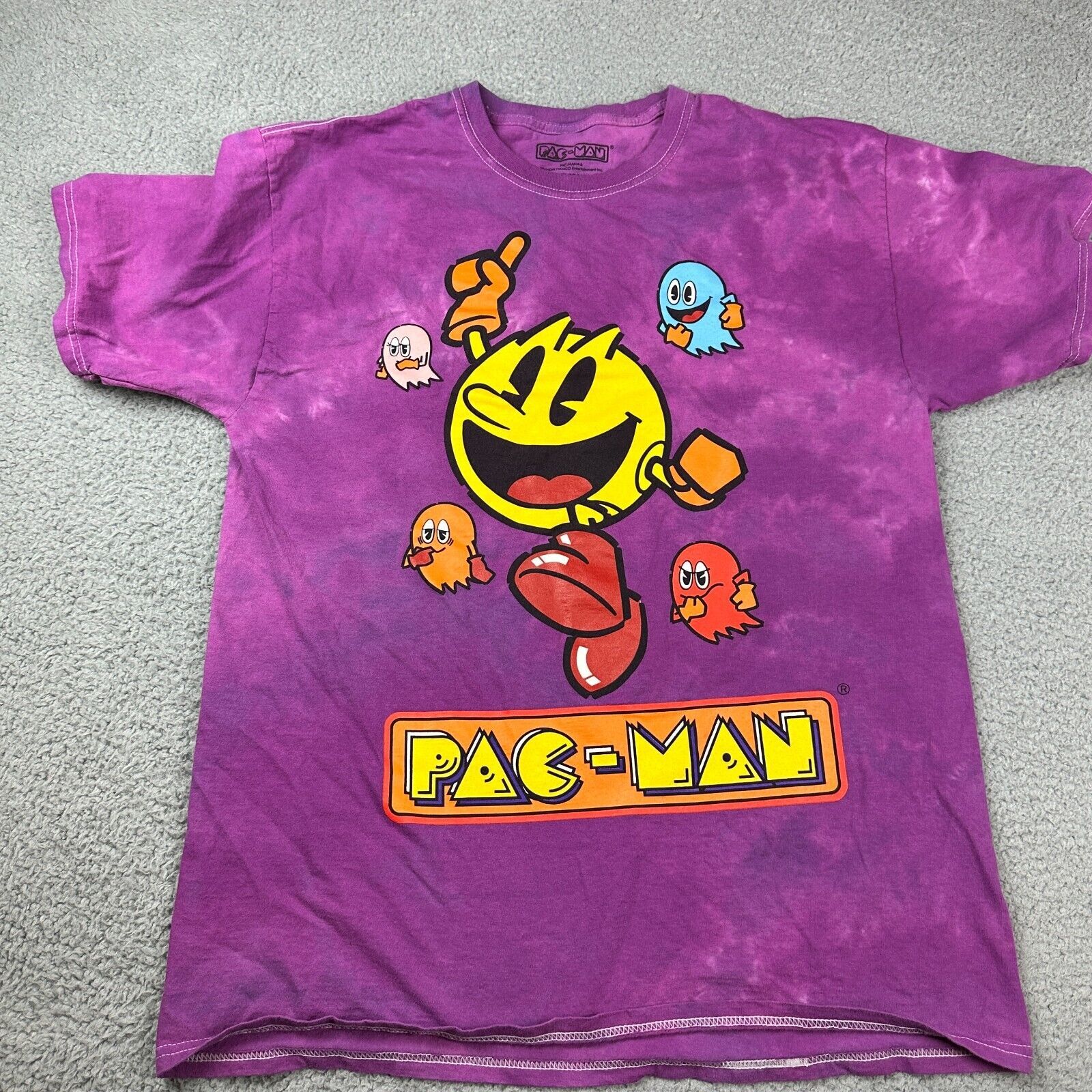 Pac-man Pac Man Shirt Adult Medium M Short Sleeve Blue Tie Dye NAMCO ...