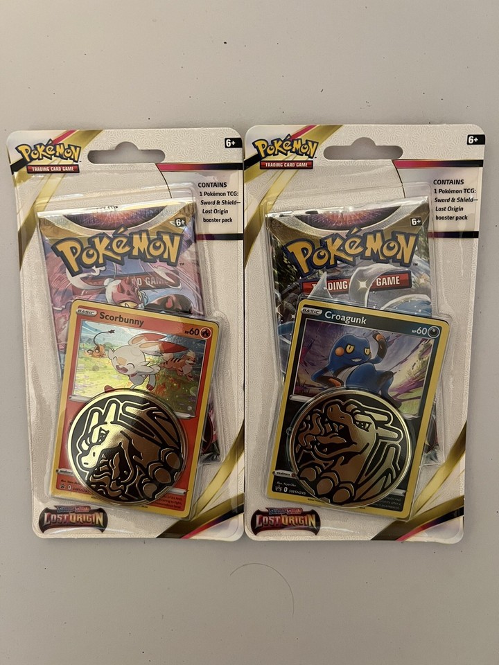 Pokemon TCG LOST ORIGIN SCORBUNNY & CROAGUNK Checklane Sealed Booster ...