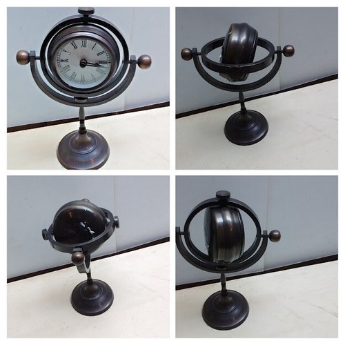Cast Metal 5" Bronze Gyroscopic Watch Wall Clock Roman Glass Face Dark ...