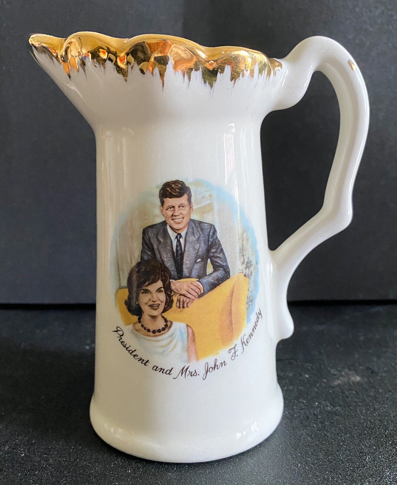 Vintage JFK President And Mrs. John F. Kennedy Creamer Pitcher w/ Gold ...