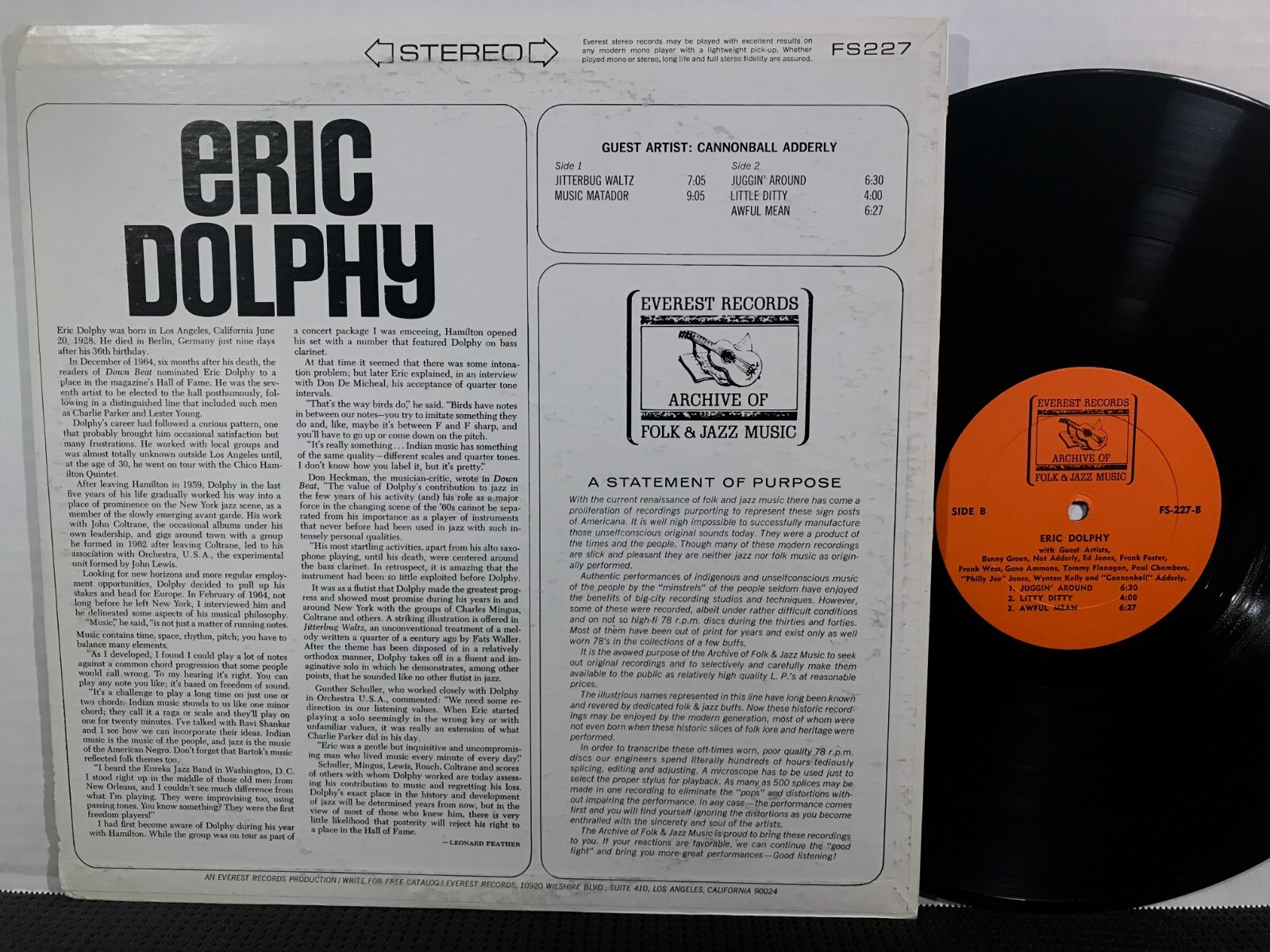 ERIC DOLPHY CANNONBALL ADDERLY LP EVEREST RECORDS FS227 STEREO 1968 ...