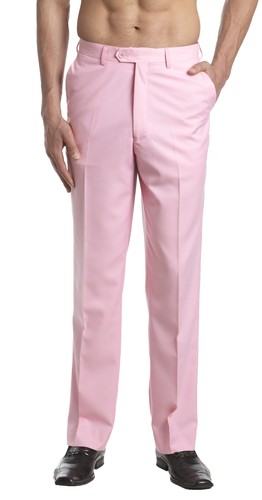 CONCITOR Men's Dress Pants Trousers Flat Front Slacks Solid PINK Color ...