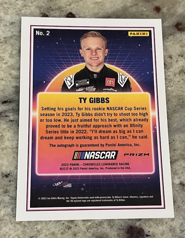 2023 Panini Chronicles Luminance Overdrive #2 Ty Gibbs Auto Autograph ...