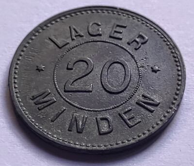 WW1 1914-1924 Minden Germany POW Camp Token 20 Pfennig XF Zinc XF M ...