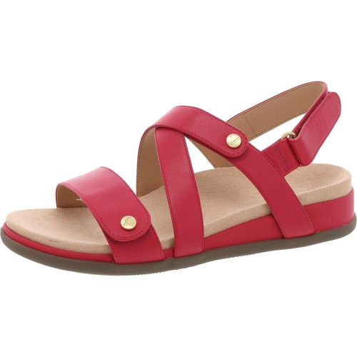 Vionic Womens Cypress Red Leather Strappy Sandals Shoes 5 Wide (C,D,W ...