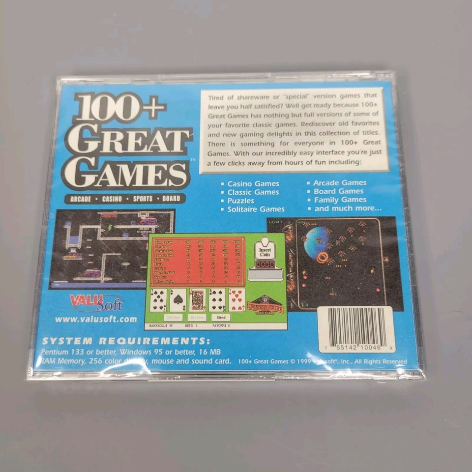 100 Great Games for Windows 95 PC CD-ROM 1999- Sealed Crack Case ...