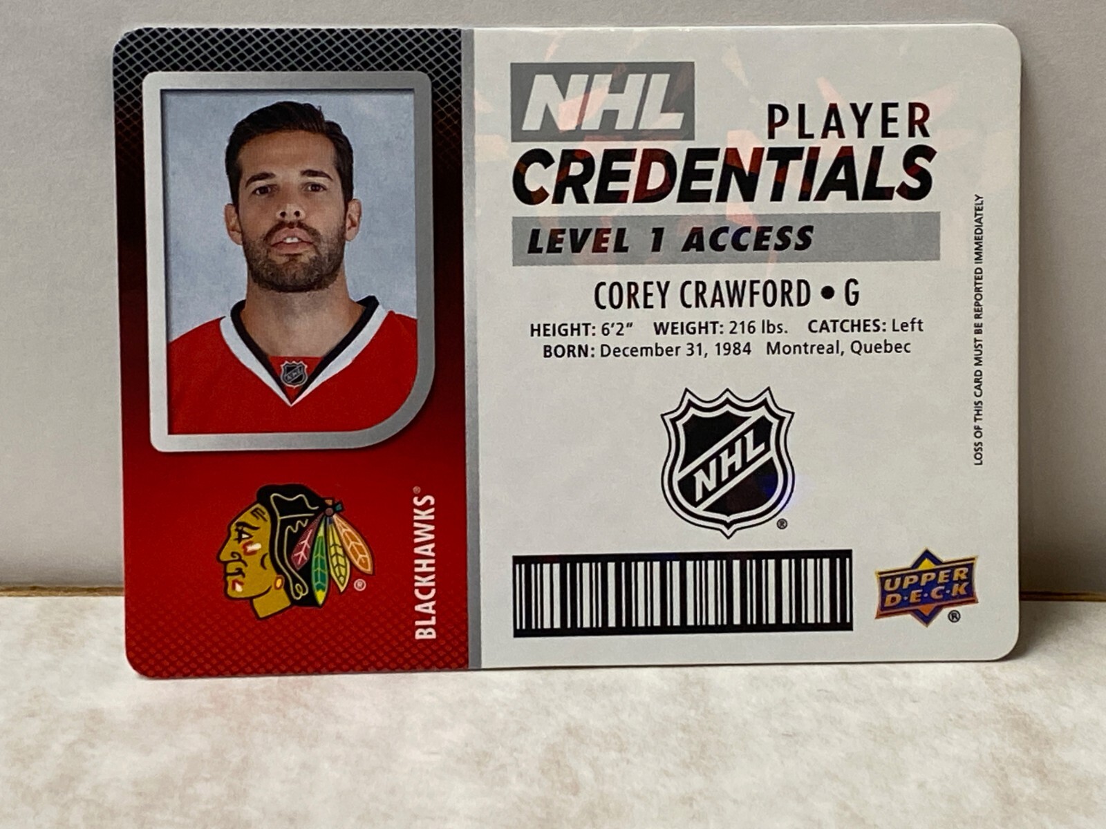 2017 Upper Deck MVP NHL Player Credentials Level 2 Access Corey ...