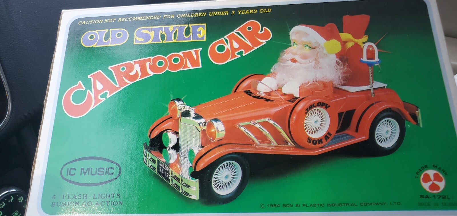 Old Style Cartoon Car Santa Claus Red Jalopy Lights Up Plays Jingle ...