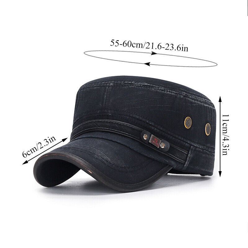 Washed Cotton Military Caps Cadet Army Hat Adjustable Flat Top Headgear ...