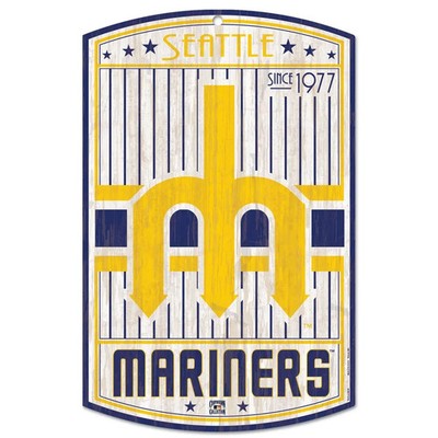SEATTLE MARINERS 11" X 17"CLASSIC LOGO RETRO LOOK HARD WOOD SIGN FROM ...