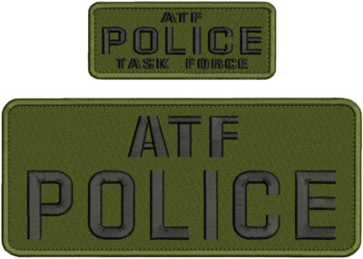 ATF POLICE EMB PATCH 4X10 AND 2X5 HOOK ON BACK BLACK on od green | eBay