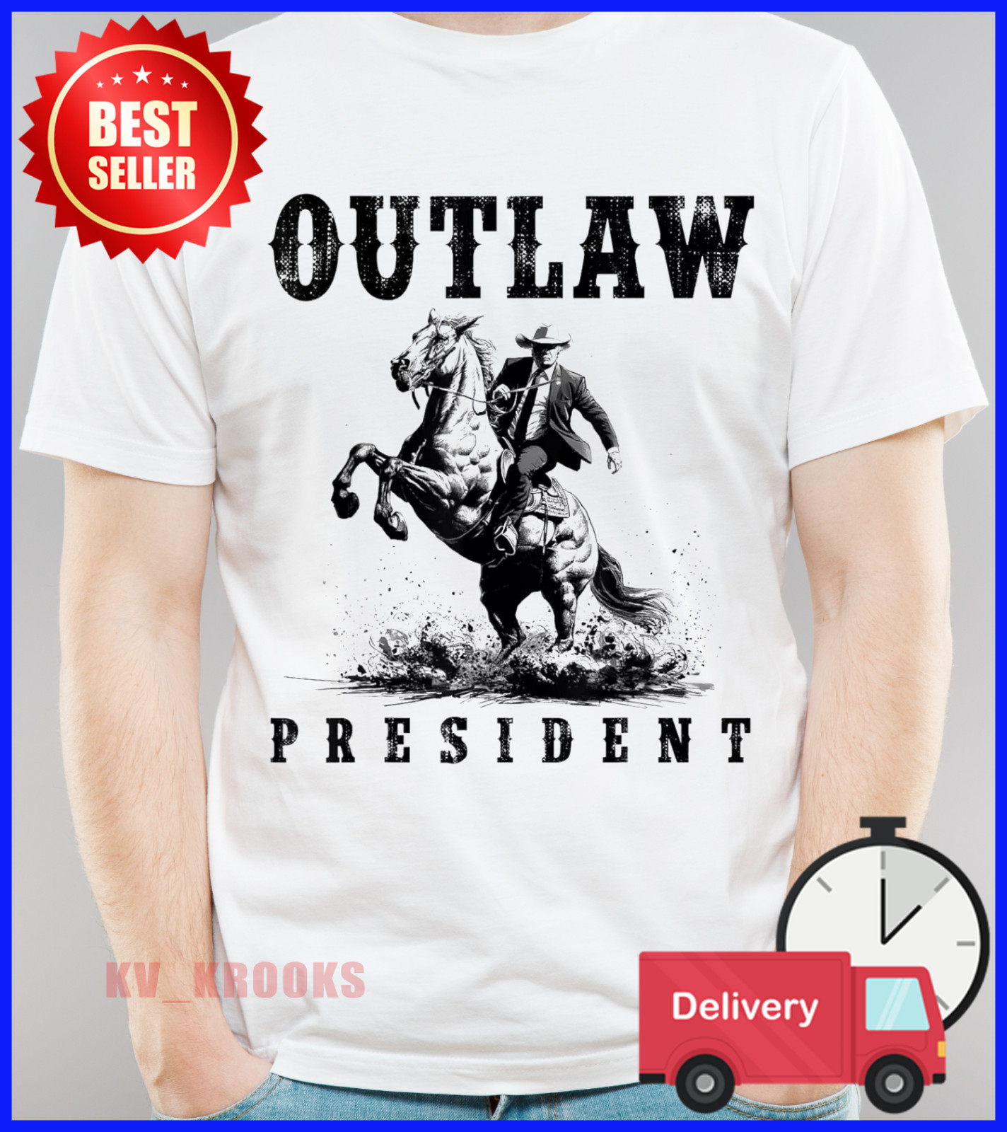 2024 Outlaw President Cowboy Trump T-Shirt S-5XL - Gem