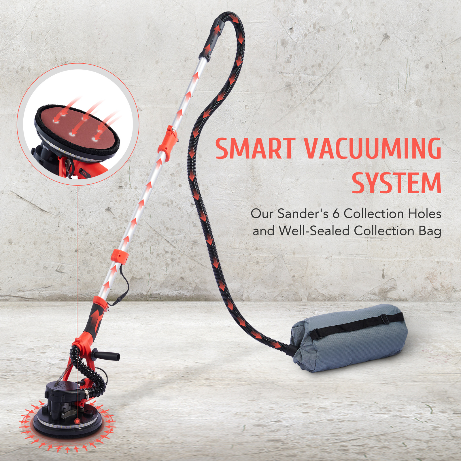 Drywall Sander 9" Vacuum System Folding Variable Speeds LED Strip w ...