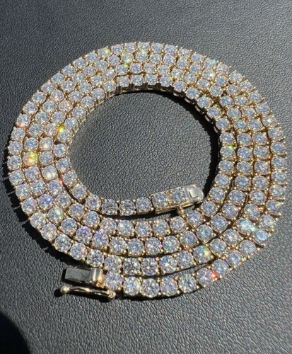 Real Solid 10k Gold 3mm 20in Moissanite Tennis Chain Necklace - Passes ...