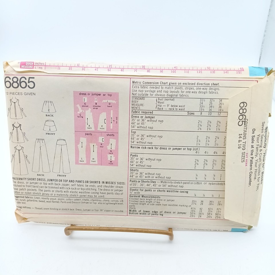 Vintage 1975 Simplicity 6865 Maternity Dress Jumper Top & Pants Sewing ...