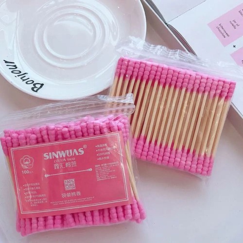 100 Pcs/Pack Double Head Disposable Cotton Swab Pink Makeup ...