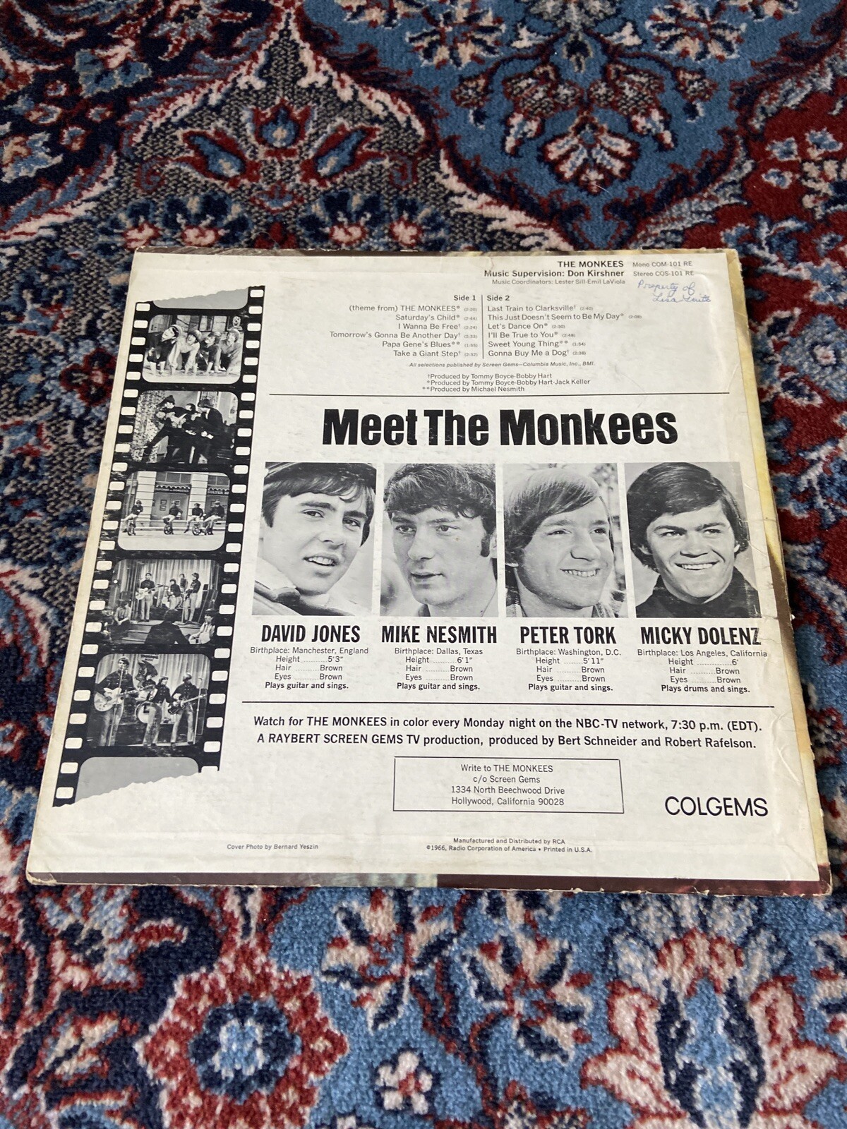 THE MONKEES LP SELF-TITLED COLGEMS RECORDS MONO 1966 COM-101--VINTAGE ...