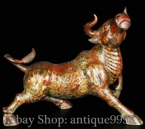 24'' Old Dynasty Bronze Gilt Fengshui 12 Zodiac Cattle Ox Bull Animal ...