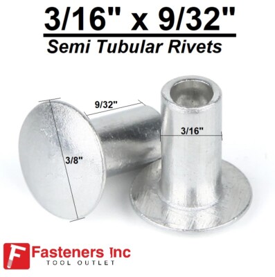 Steel Semi Tubular Rivets 3/16" x 9/32" x 3/8" Zinc Plated Truss Choose ...