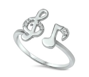 .925 Sterling Silver 12MM TREBLE CLEF AND MUSICAL NOTE CZ DESIGN RING ...