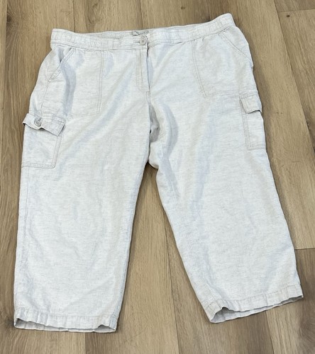 TALBOTS Women's Capri Pants Linen Blend Ivory Straight Cargo Pockets ...
