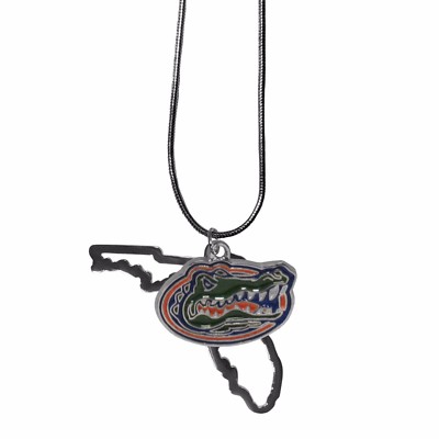 Florida Gators State Shape Charm w/ Team Logo Chain Necklace NCAA ...