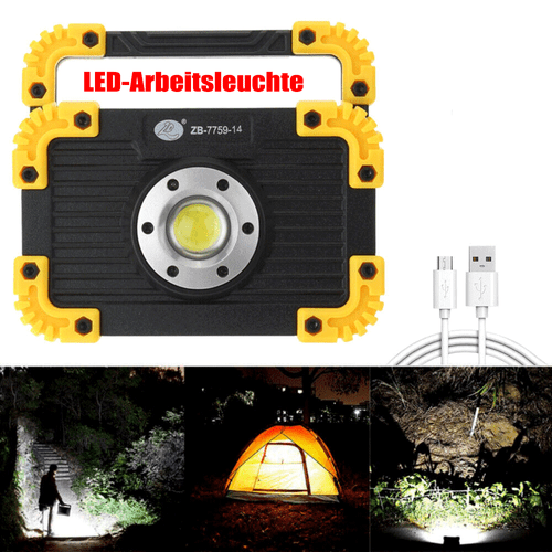 LED Arbeitsleuchte Akku Aufladbar Baustrahler Flutlicht Werkstattlampe ...