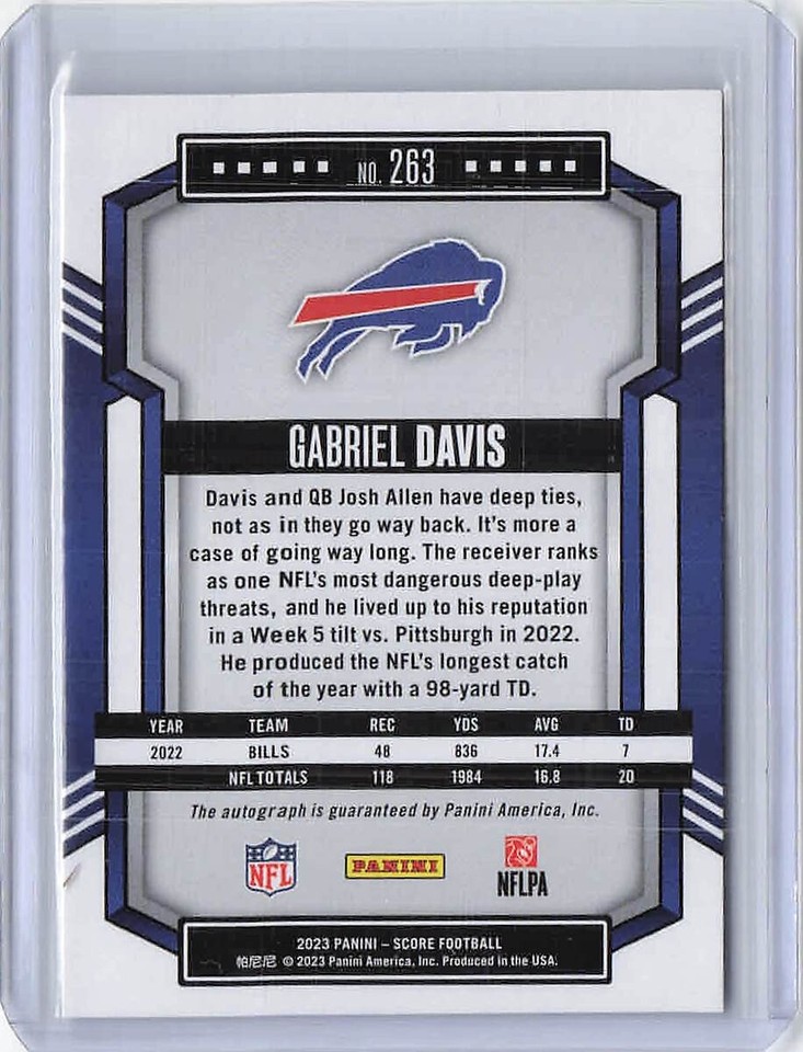 2023 PANINI SCORE *AUTOGRAPH* #263 GABRIEL DAVIS BUFFALO BILLS | eBay