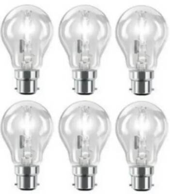 6 Pack Of Halogen Bulbs Classic BC 42w = 54w Warm White Clear Light ...